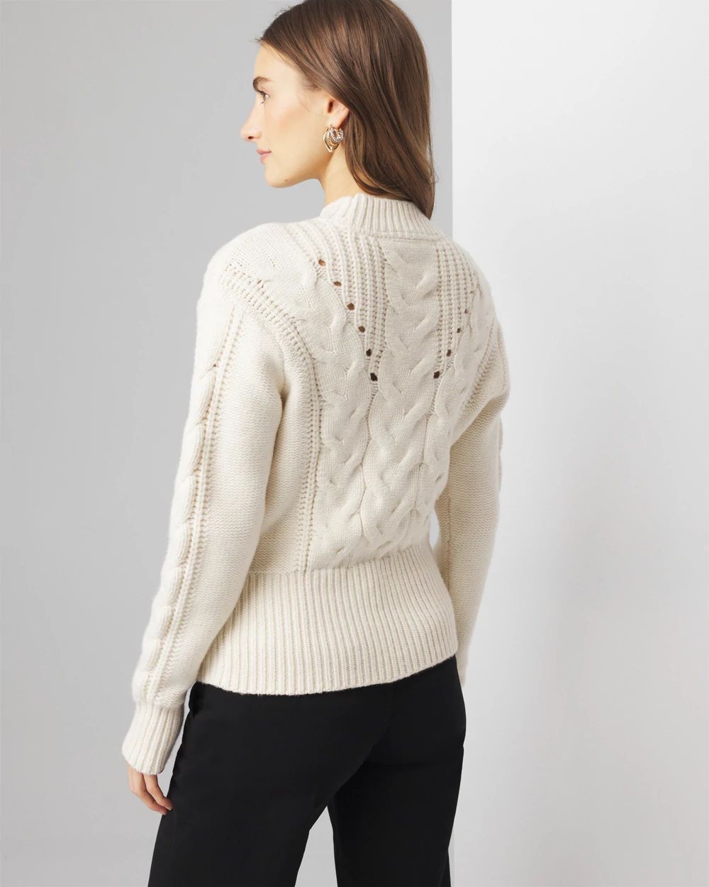 Cabled Mock Neck Pullover Sweater | White House Black Market