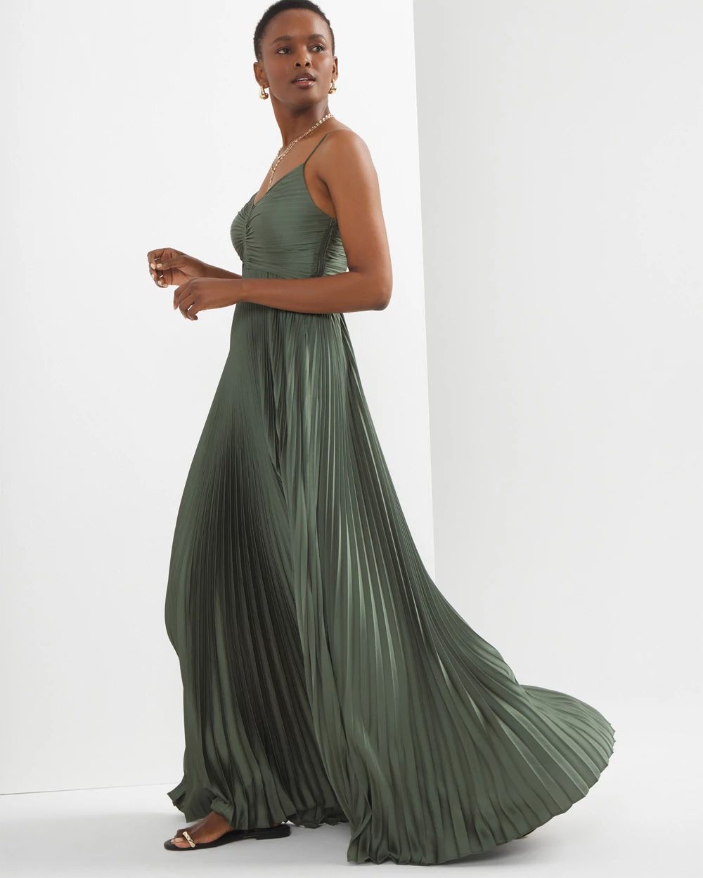 Satin Pleated Maxi Dress | White House Black Market