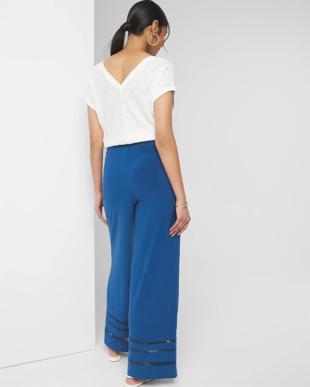 Matte Jersey Wide-Leg Ladder Trim Pant | White House Black Market