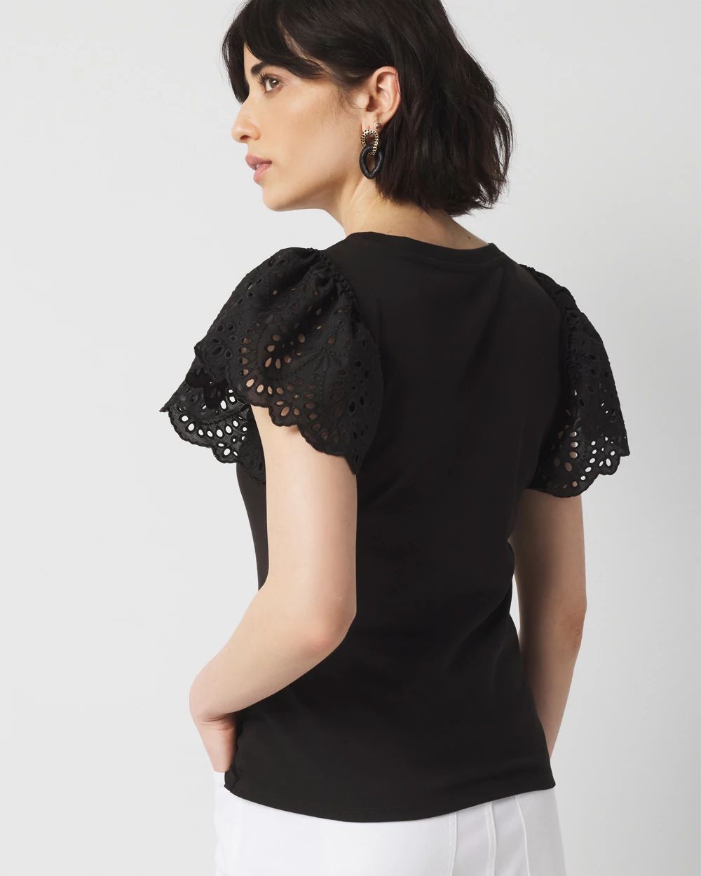 Eyelet Sleeve Crewneck Tee | White House Black Market