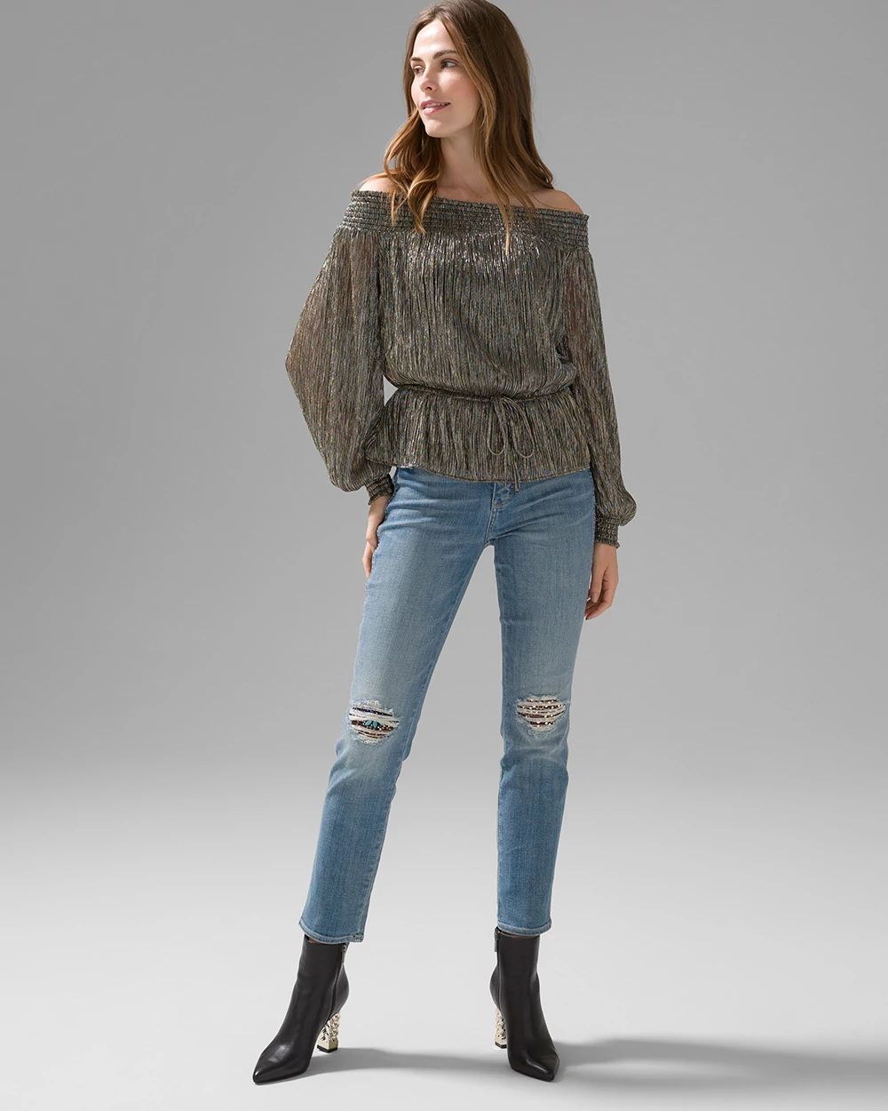 High-Rise Everyday Soft Denim™ Destructed Straight Jeans | White House ...