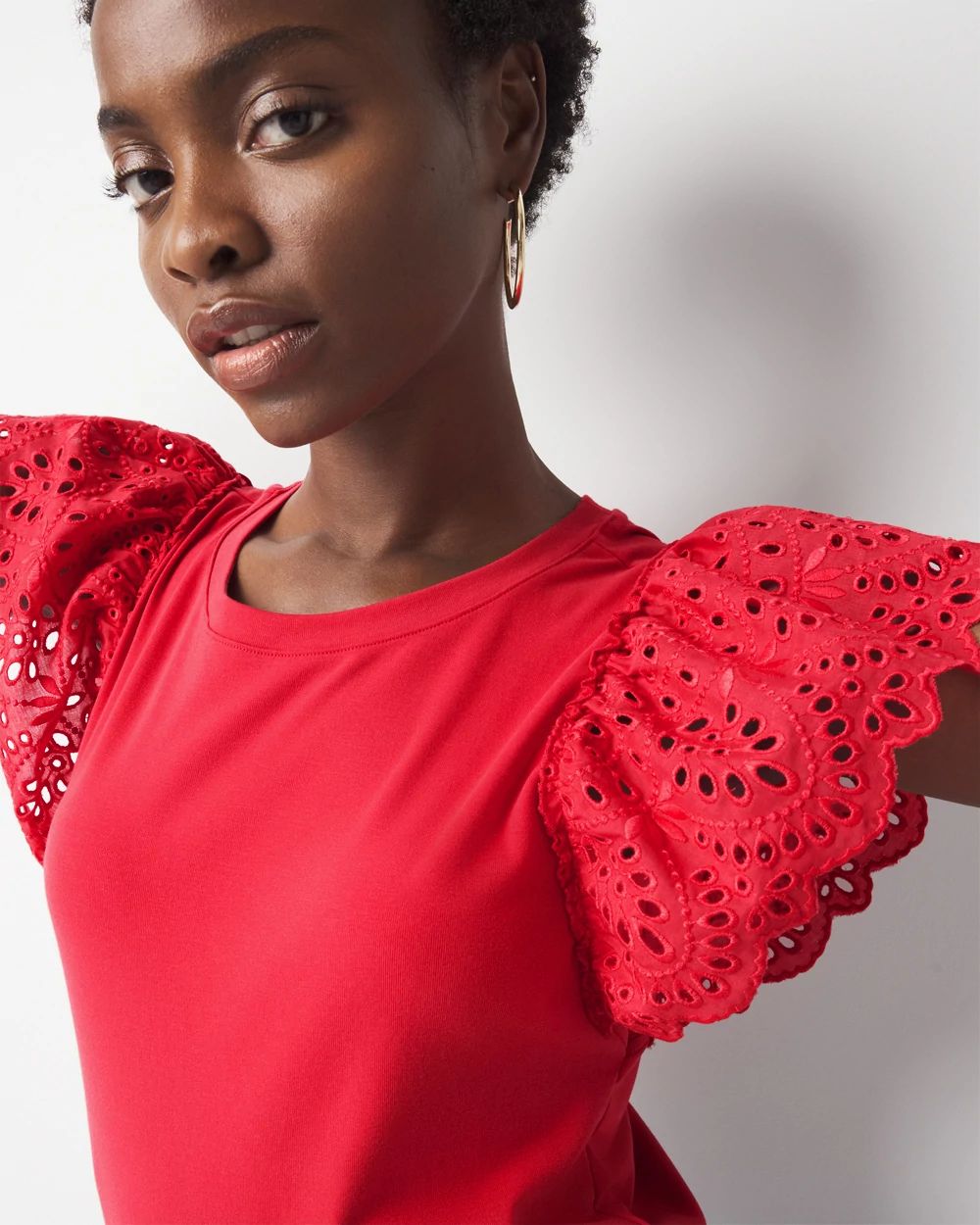 Eyelet Sleeve Crewneck Tee | White House Black Market