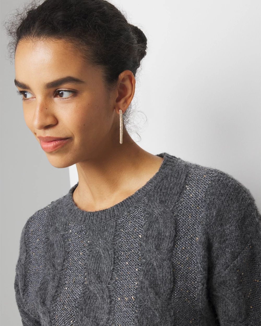 Sequin Cable Pullover Sweater | White House Black Market
