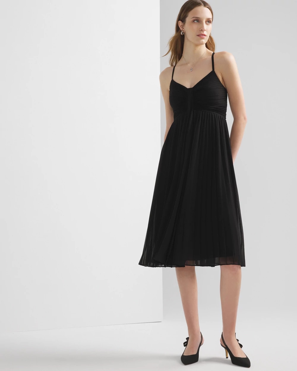 Sleeveless Pleated Bust Dress | White House Black Market