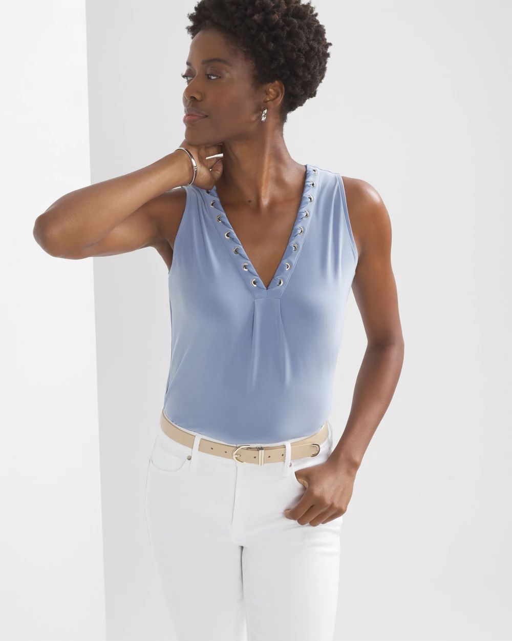 Matte Jersey Lace Notch Neck Tank | White House Black Market