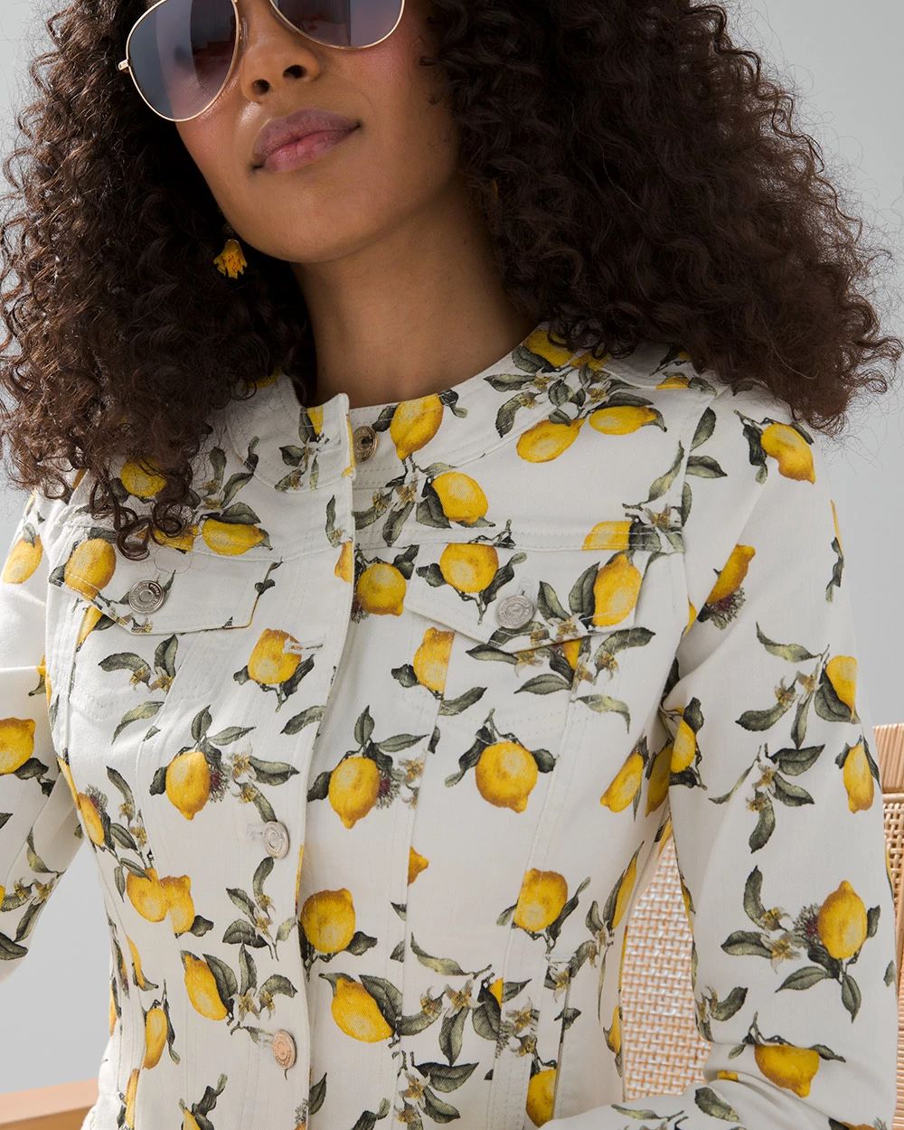 Lemon Print Denim Trucker Jacket | White House Black Market