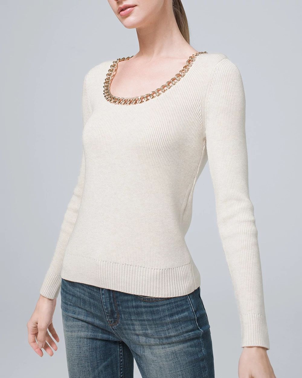 Chain-Detail Ribbed Sweater | White House Black Market