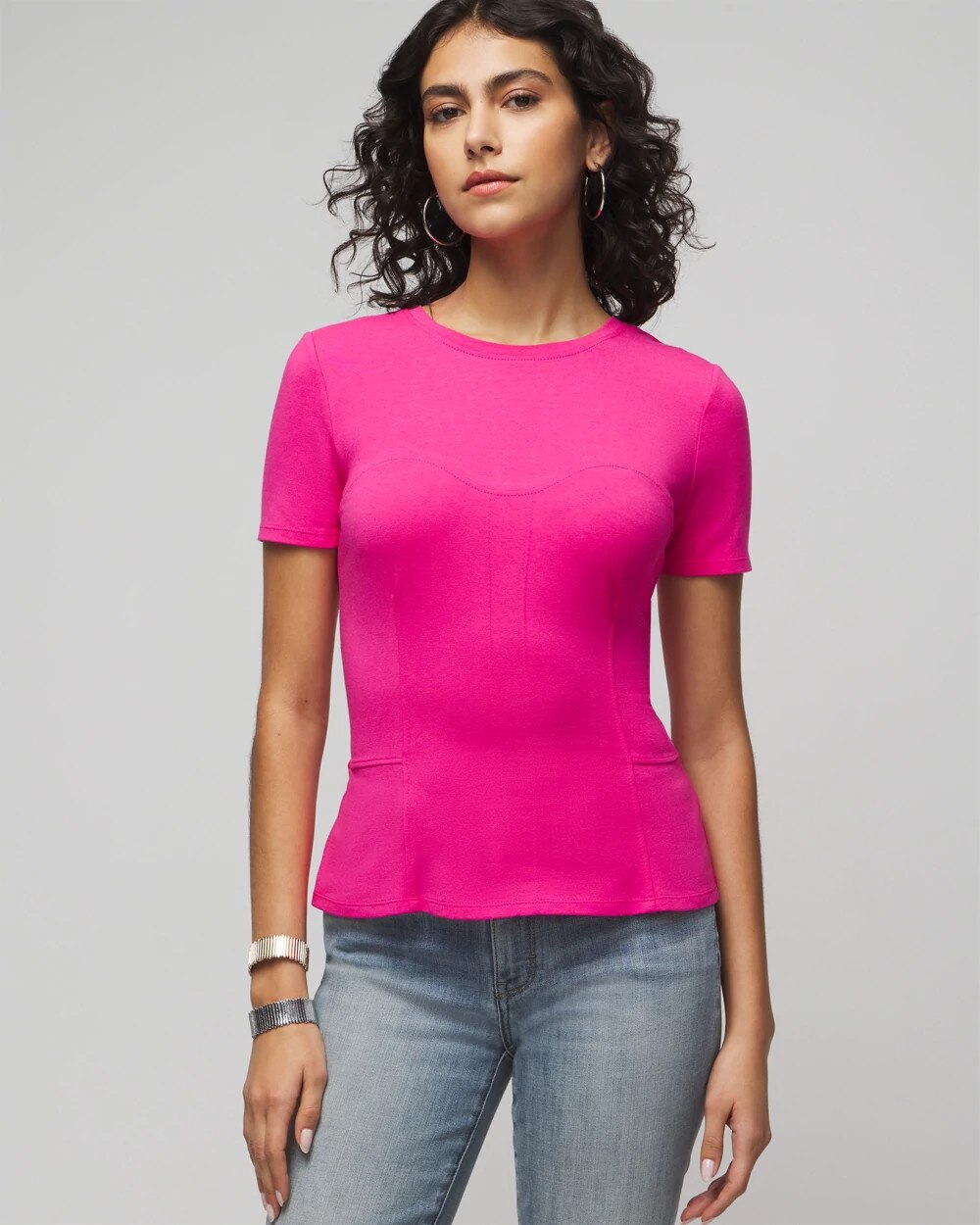 Short Sleeve Seamed Peplum Tee | White House Black Market