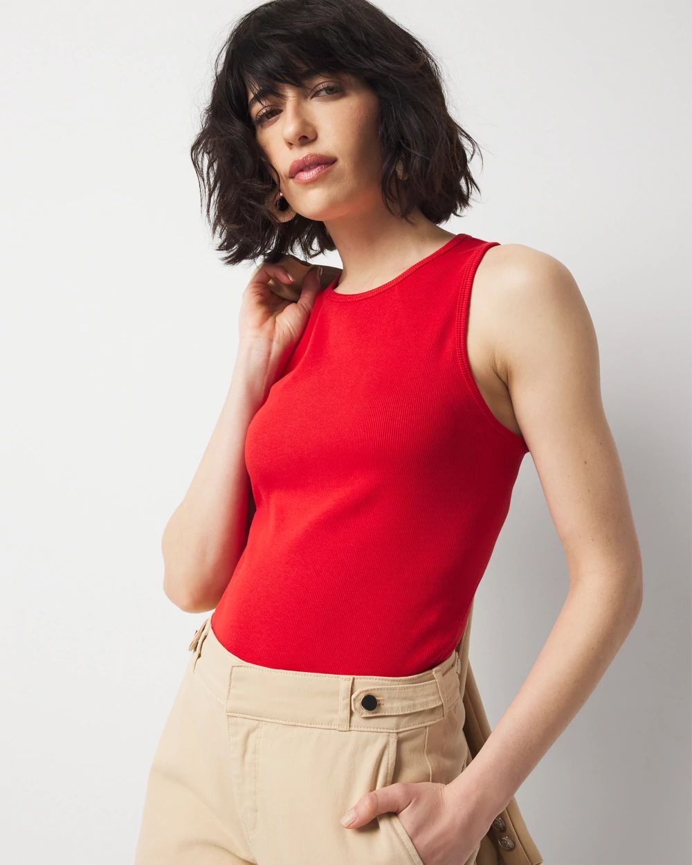 WHBM FORME™ Ribbed Stretch Racer Back Tank | White House Black Market