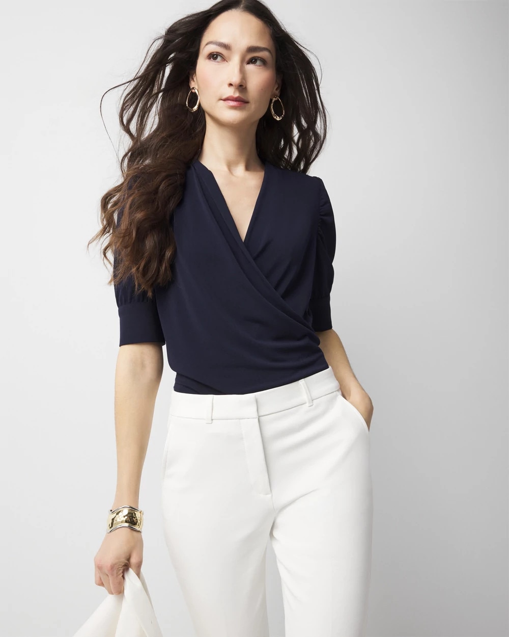 Ruched-Sleeve Surplice Top | White House Black Market