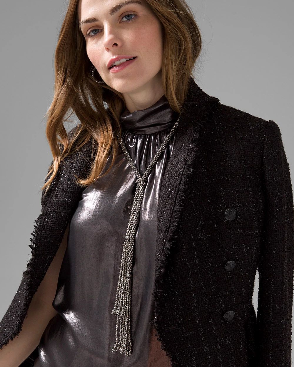 Hematite Beaded Y-Neck Tassel Necklace | White House Black Market