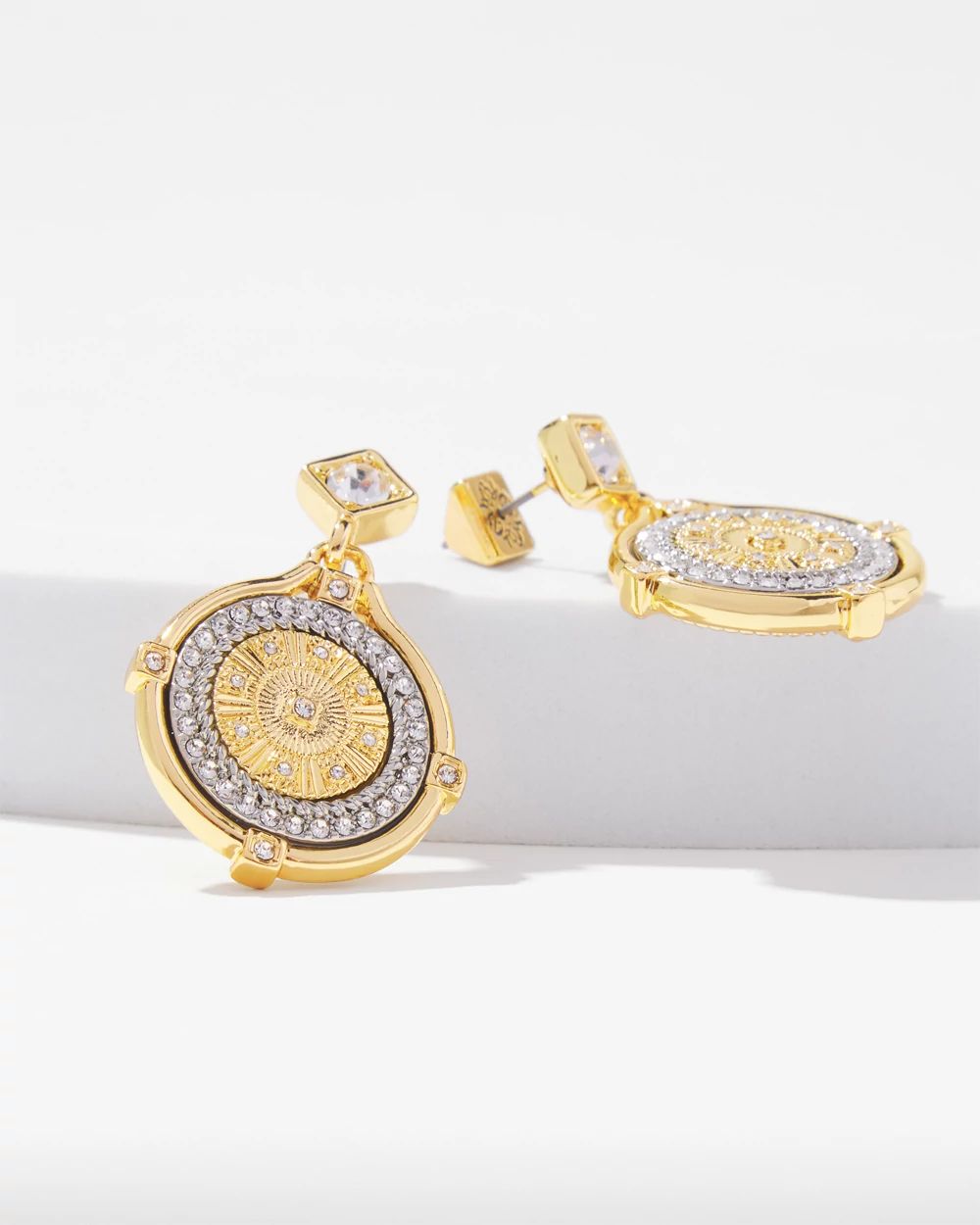 Mixed-Metal Pave Coin Drop Earrings | White House Black Market