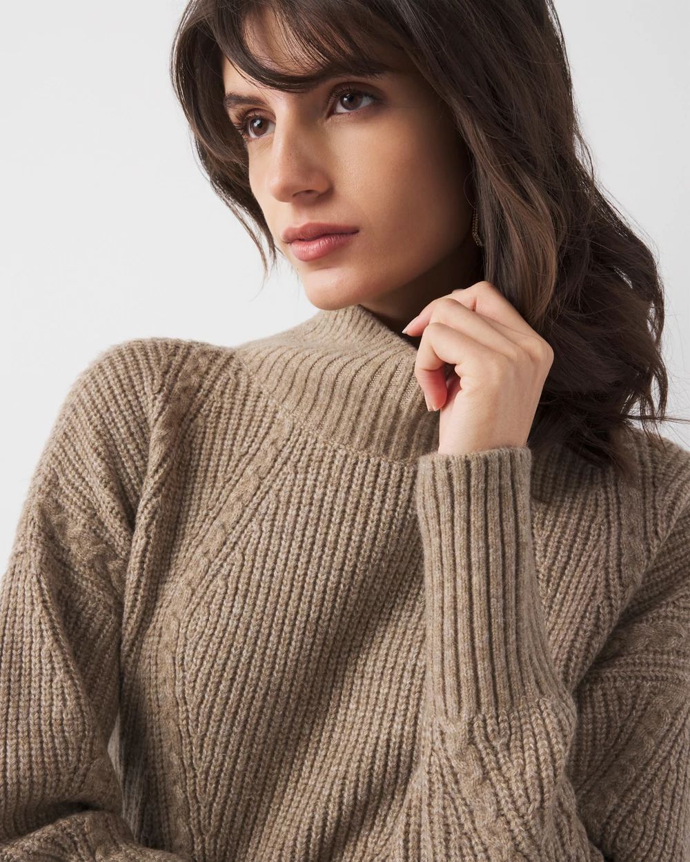 Mock Neck Cable Ribbed Sweater | White House Black Market