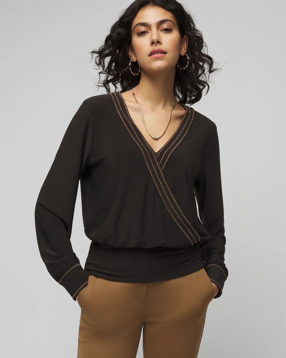 Contrast Stretch Long Sleeve Surplice Top | White House Black Market