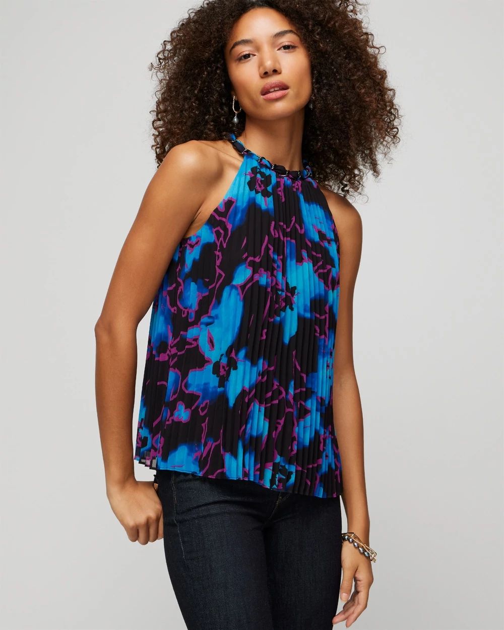 Sleeveless Pleat Chain Neck Halter | White House Black Market