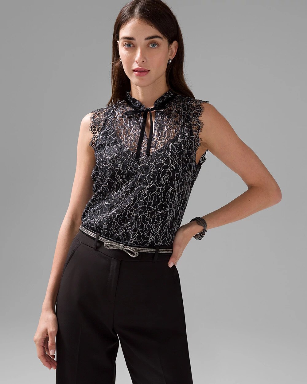 Sleeveless Lace High-Neck Shell | White House Black Market