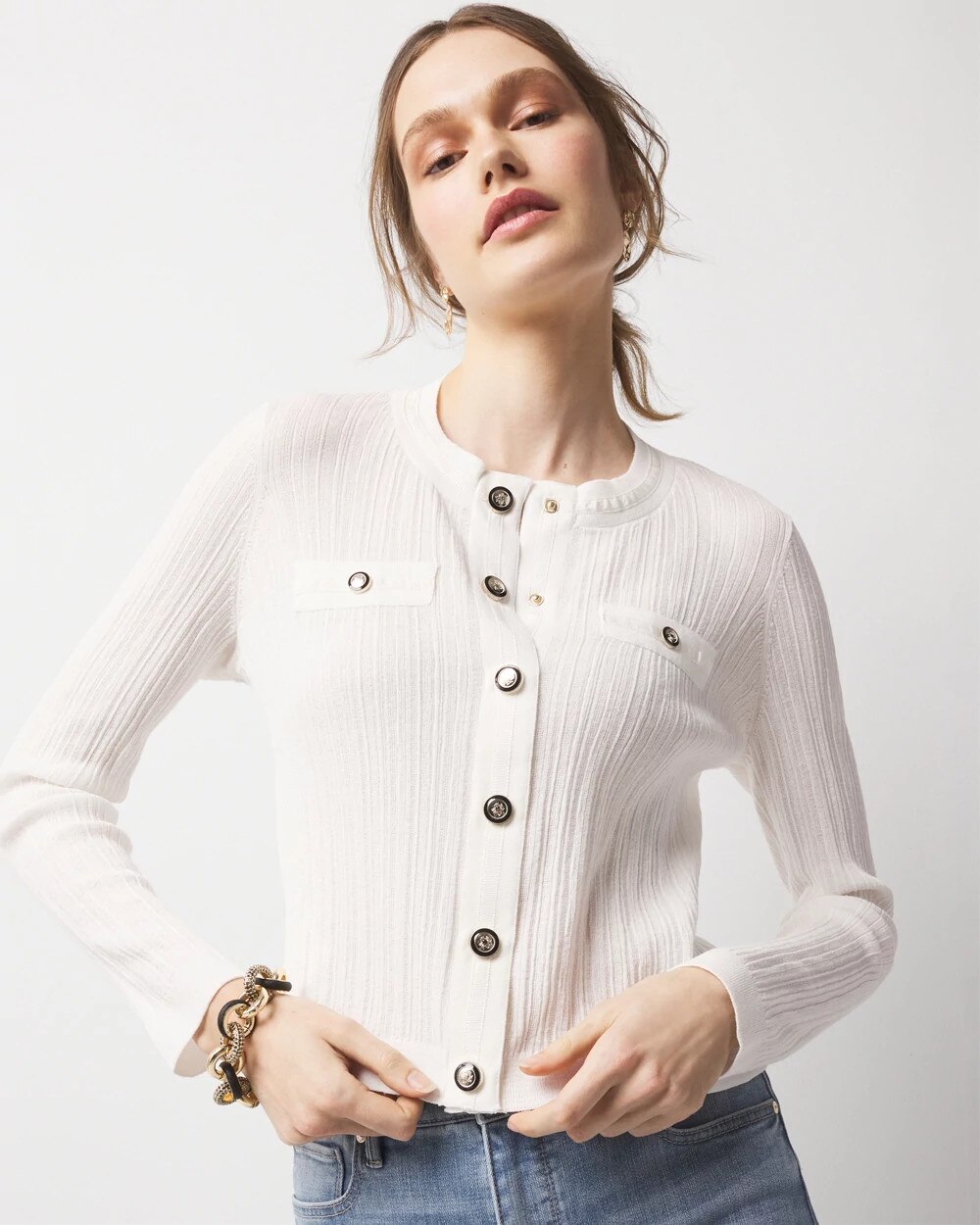 Snap Front Sweater Cardigan | White House Black Market