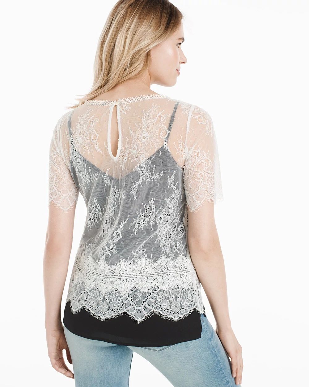 Short-Sleeve Lace Overlay Top | White House Black Market