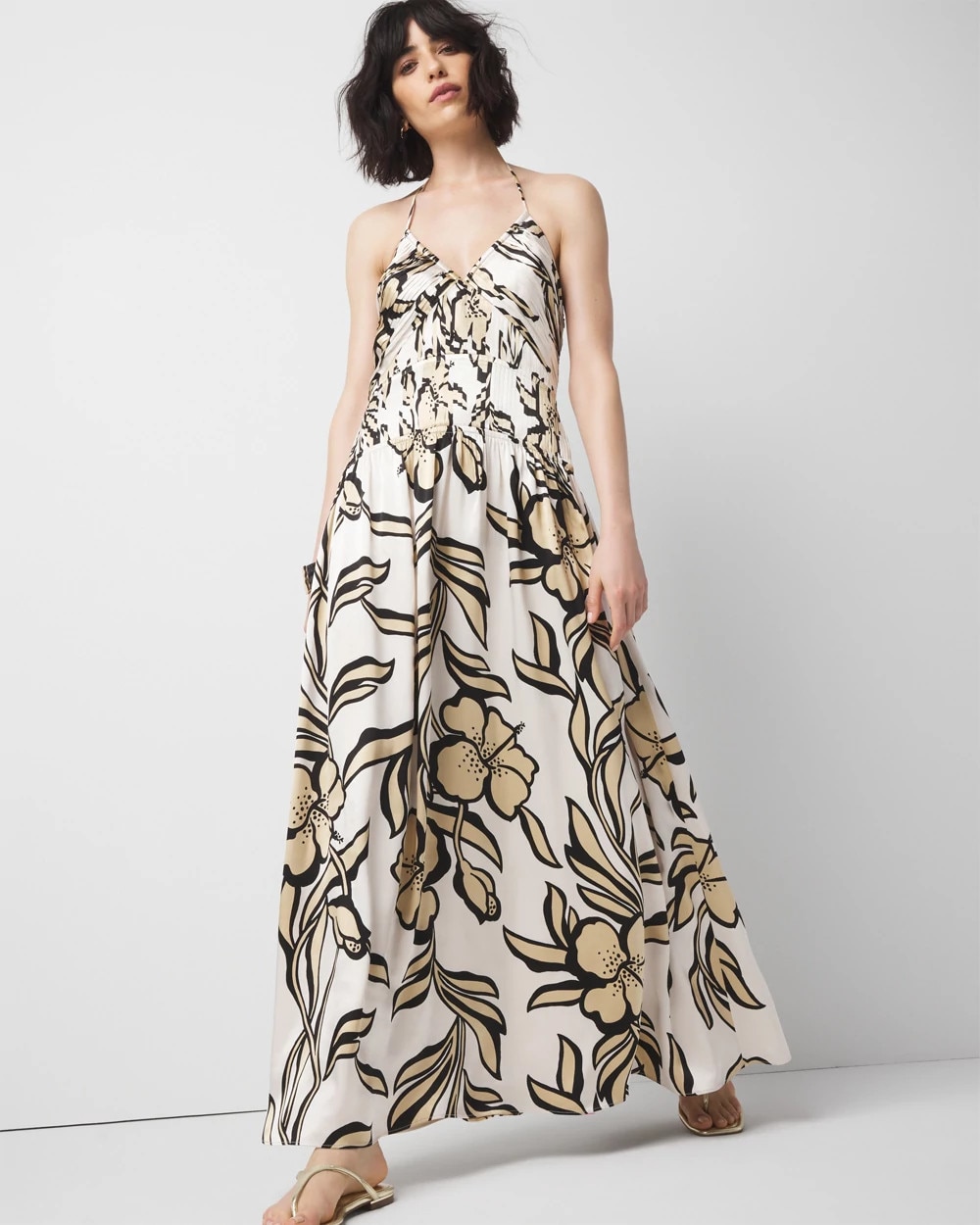 Satin Floral Halter Maxi Dress | White House Black Market