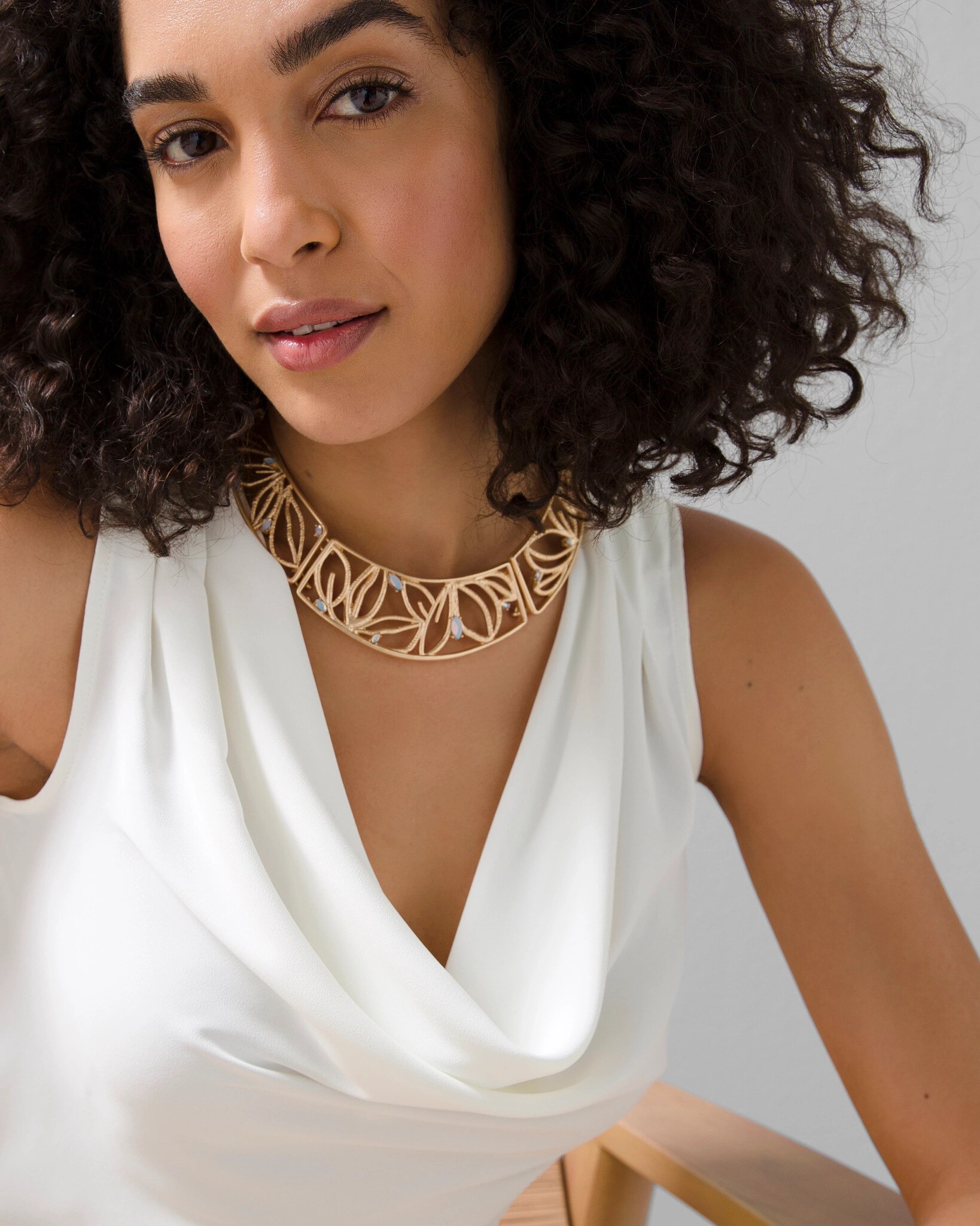 Goldtone Filigree Faux Moonstone Collar Necklace | White House Black Market