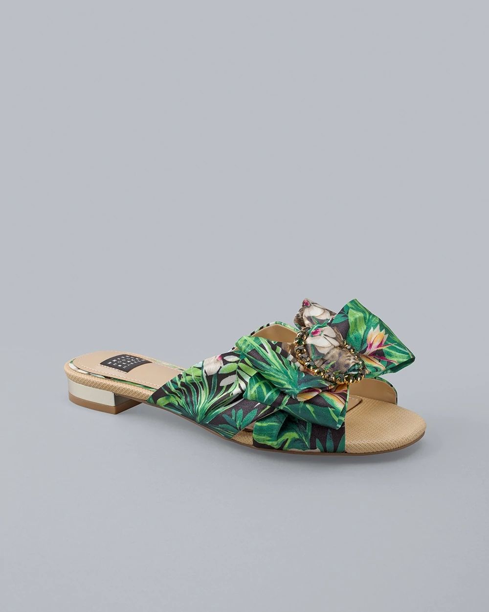 Tropical-Print Bow Slides | White House Black Market
