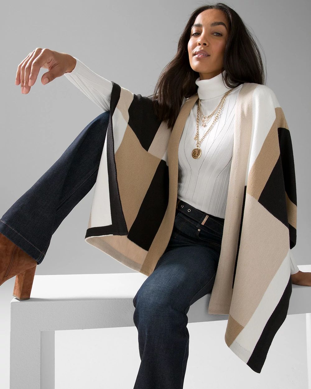 Sweater Colorblock Ruana | White House Black Market
