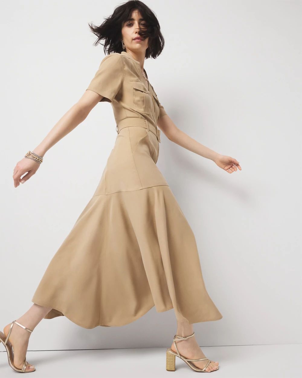 Short-Sleeve Utility Shirt Dress | White House Black Market