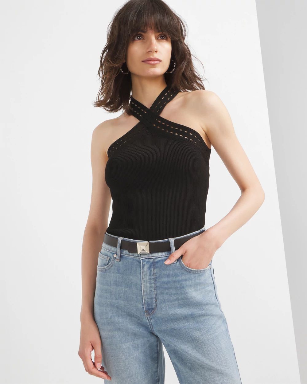 Cutout Trim Halter Sweater Tank | White House Black Market