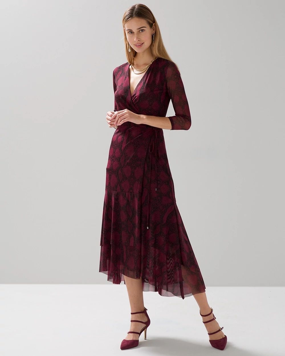 Python-Print Mesh Wrap Dress | White House Black Market