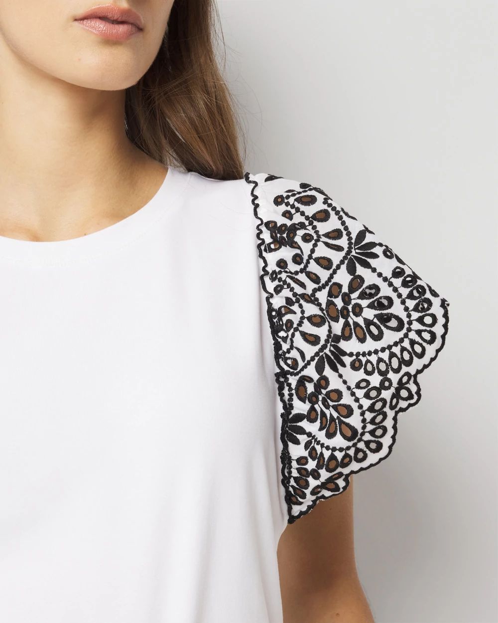 Eyelet Sleeve Crewneck Tee | White House Black Market