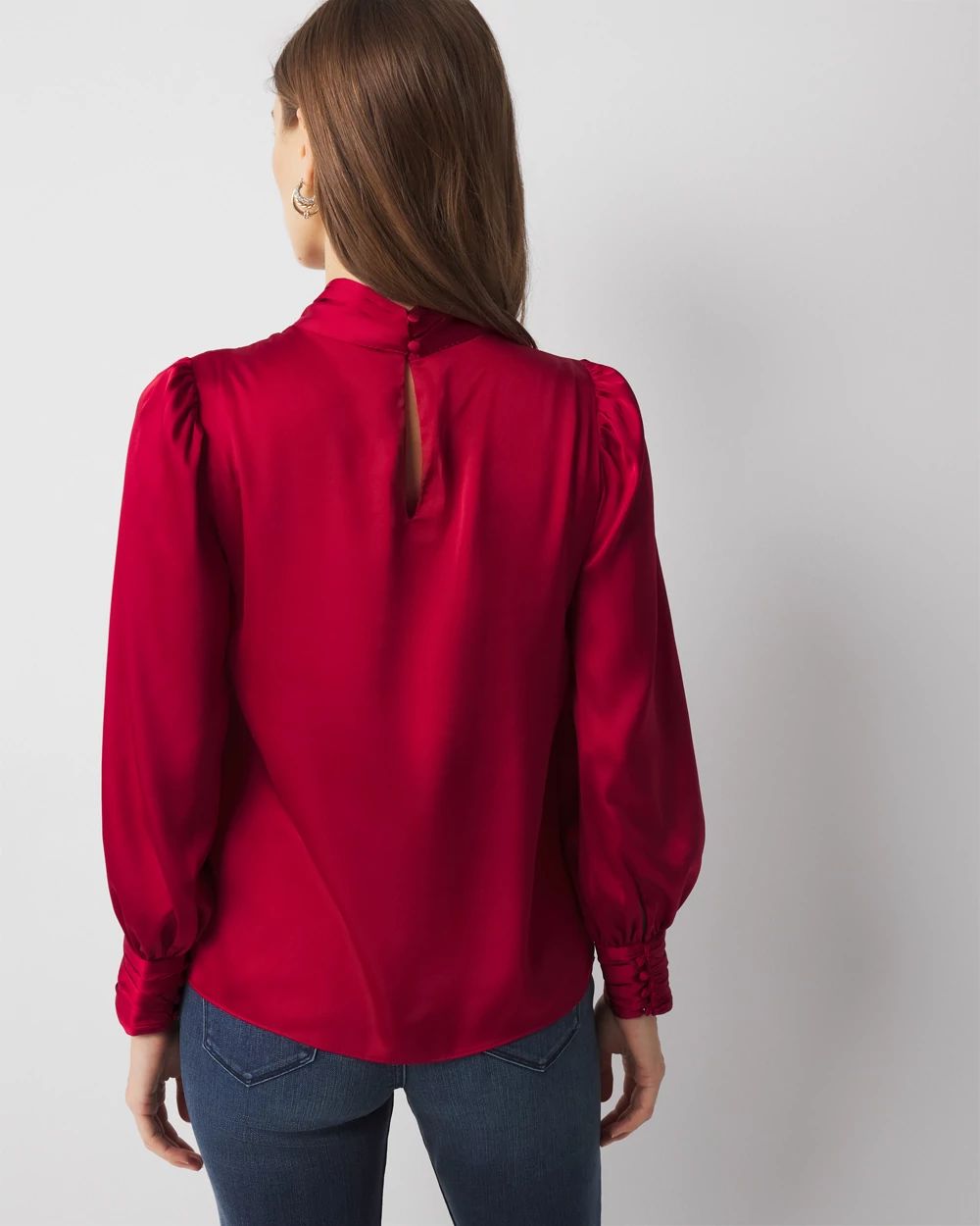 Long Sleeve Twisted Neck Satin Blouse | White House Black Market