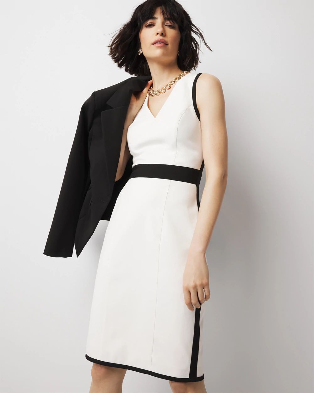Sleeveless V-neck Colorblock Sheath | White House Black Market