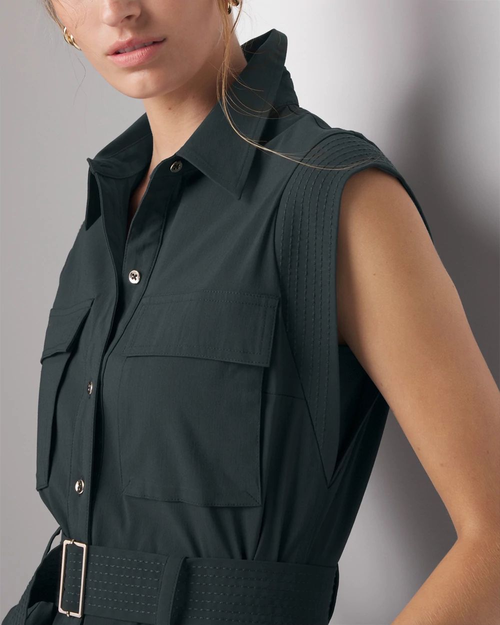 Petite Cap-Sleeve Utility Mini Shirt Dress | White House Black Market