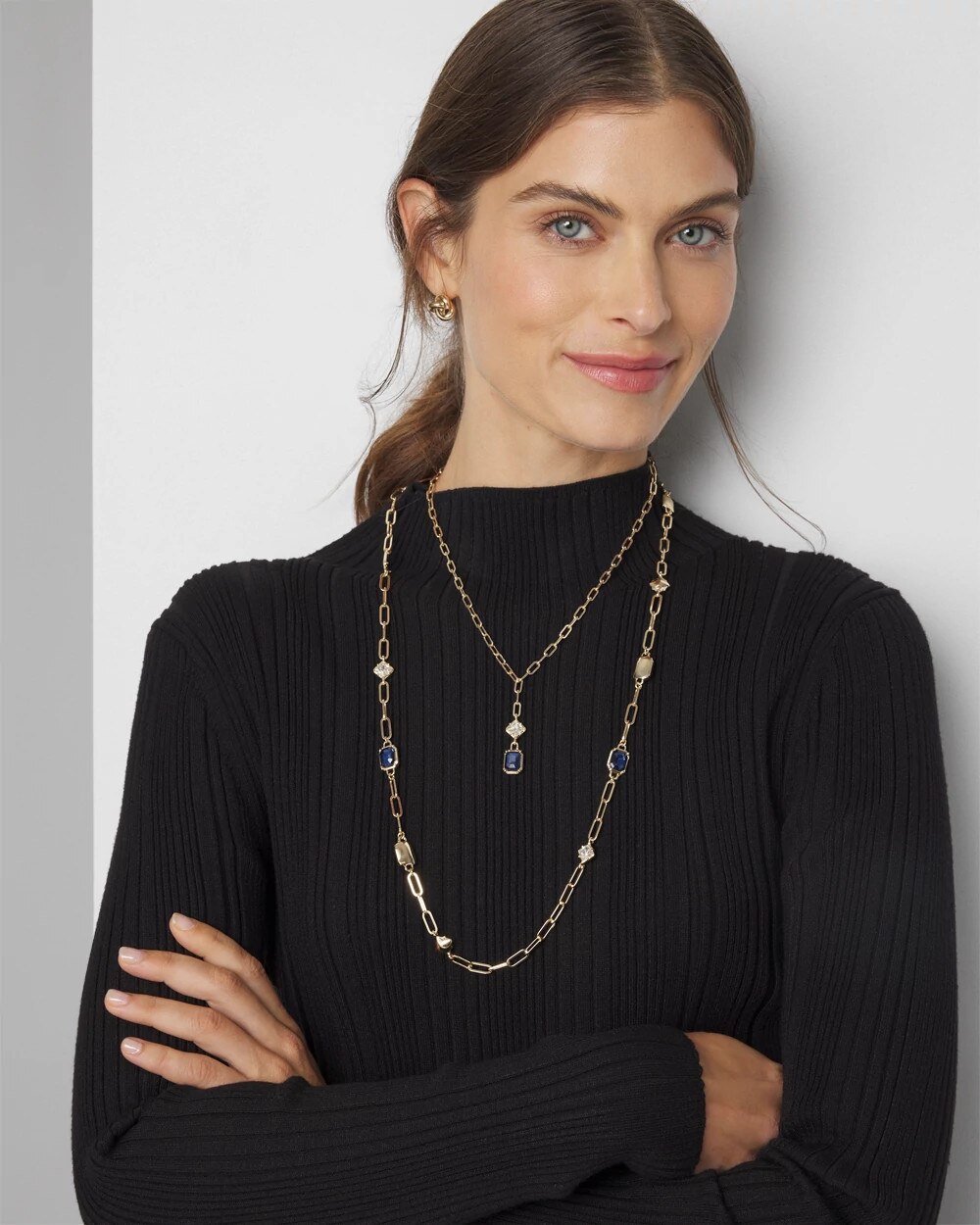 Gold + Blue Crystal Convertible Necklace | White House Black Market