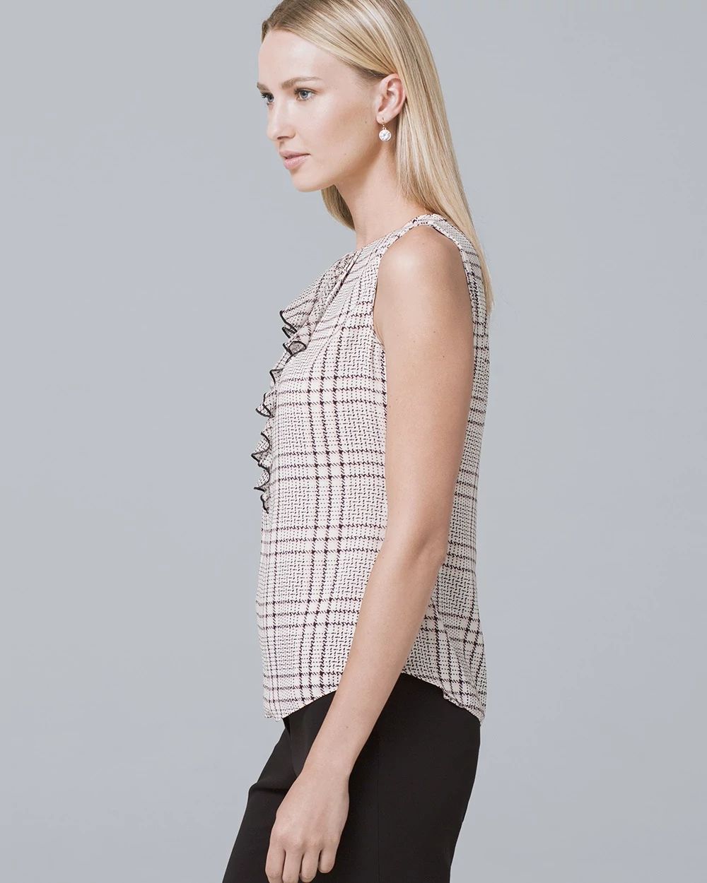 Ruffle-Detail Plaid Shell | White House Black Market