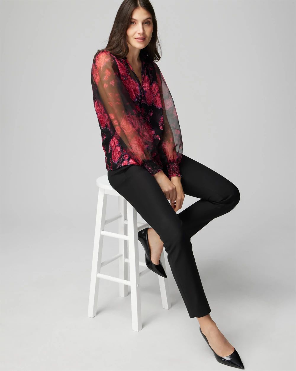 Organza Sleeve Silk Burnout Blouse | White House Black Market