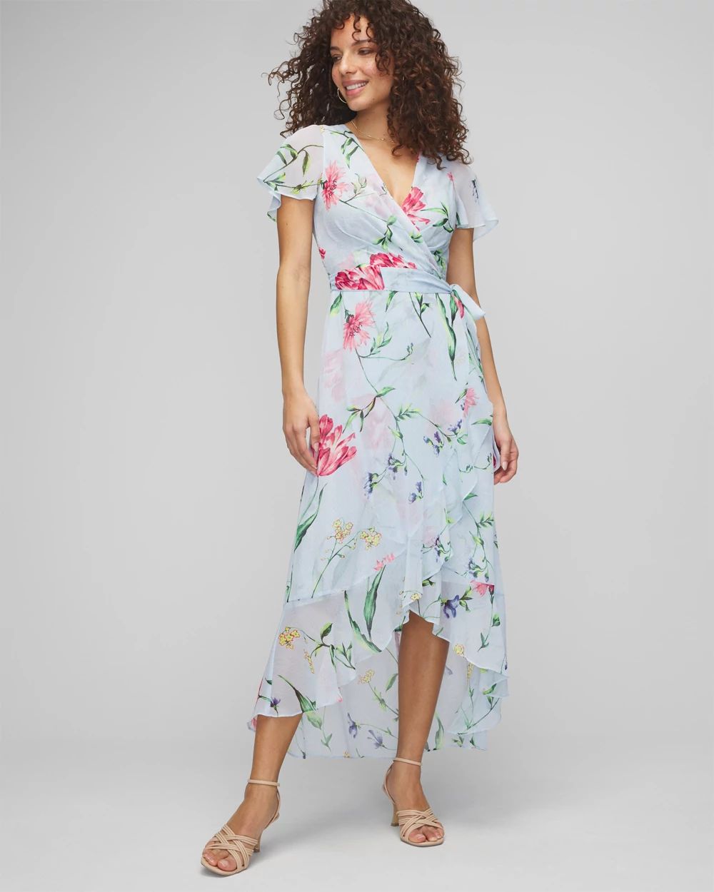 Short Sleeve Flutter Wrap Midi Dress | White House Black Market