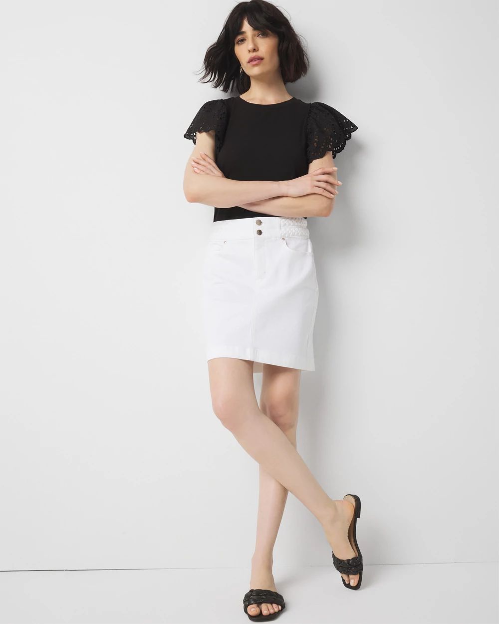 Eyelet Sleeve Crewneck Tee | White House Black Market