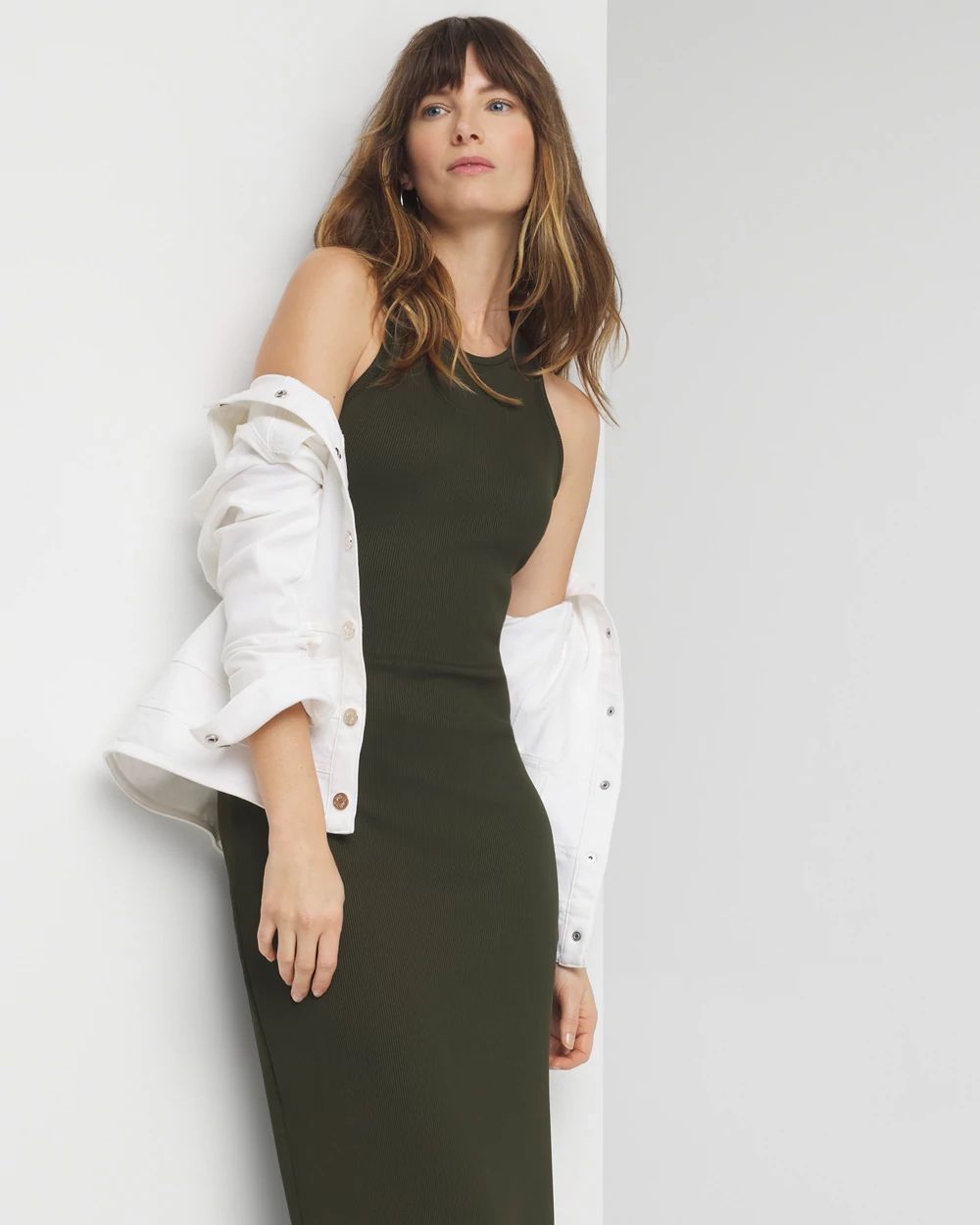 WHBM® FORME Rib Sleeveless Midi Dress | White House Black Market