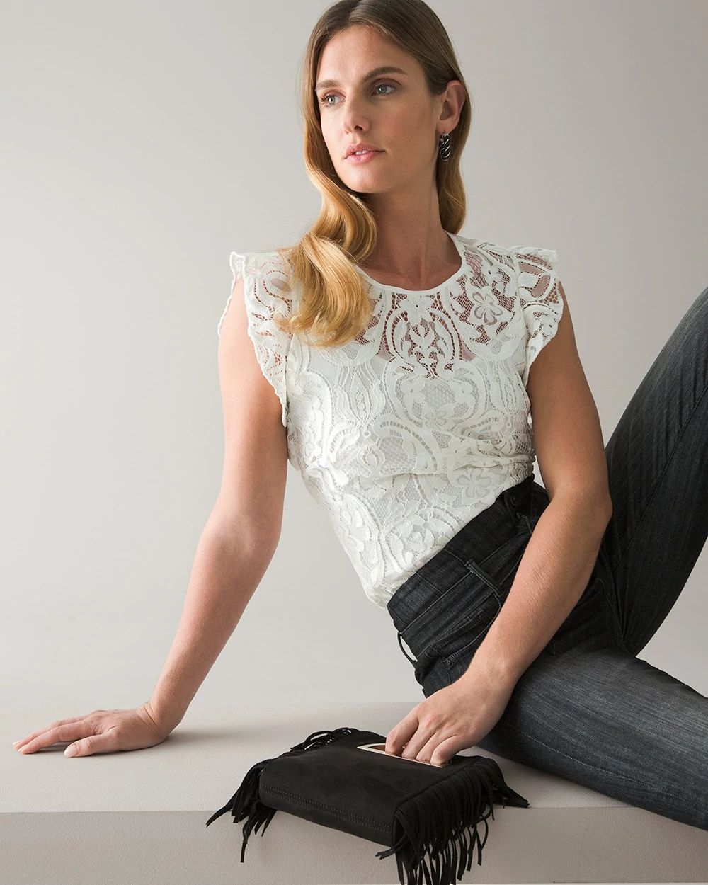 Lace Flutter Sleeve Shell | White House Black Market