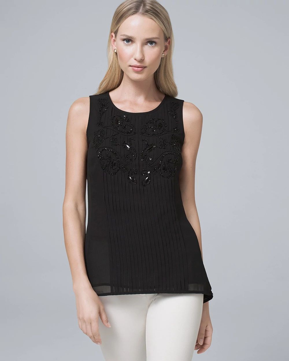 Embellished Pleat-Front Shell | White House Black Market