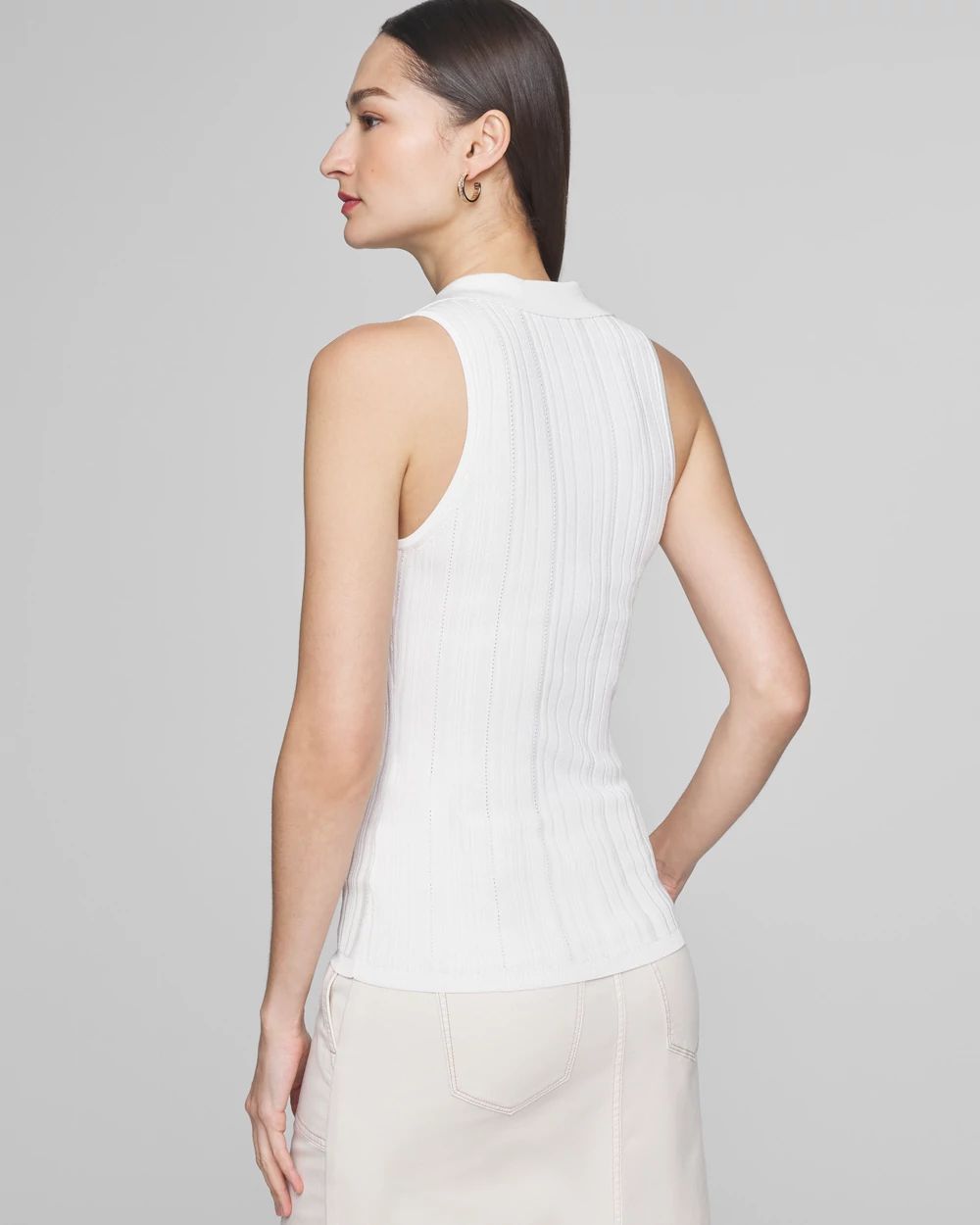 Half Zip Rib Halter Sweater Tank | White House Black Market