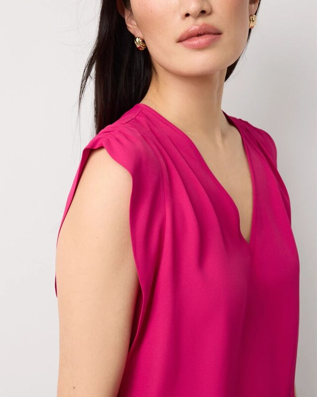 Ruched Shoulder Crepe Shell | White House Black Market