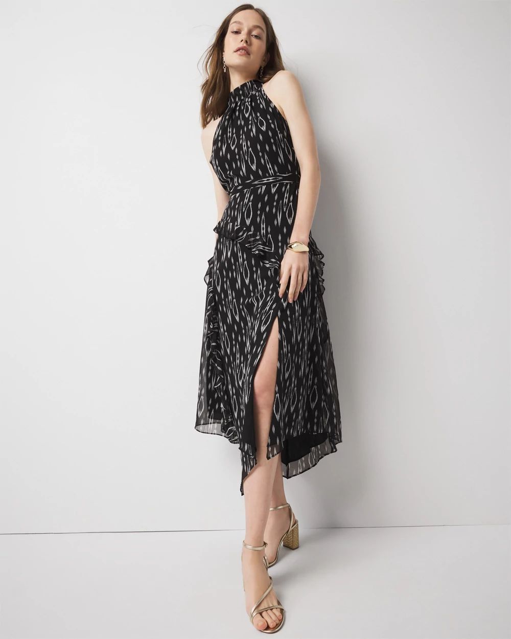 Ruffle Halter Midi Dress | White House Black Market