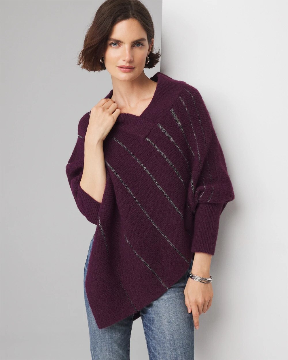 Metallic Stripe Poncho Sweater | White House Black Market