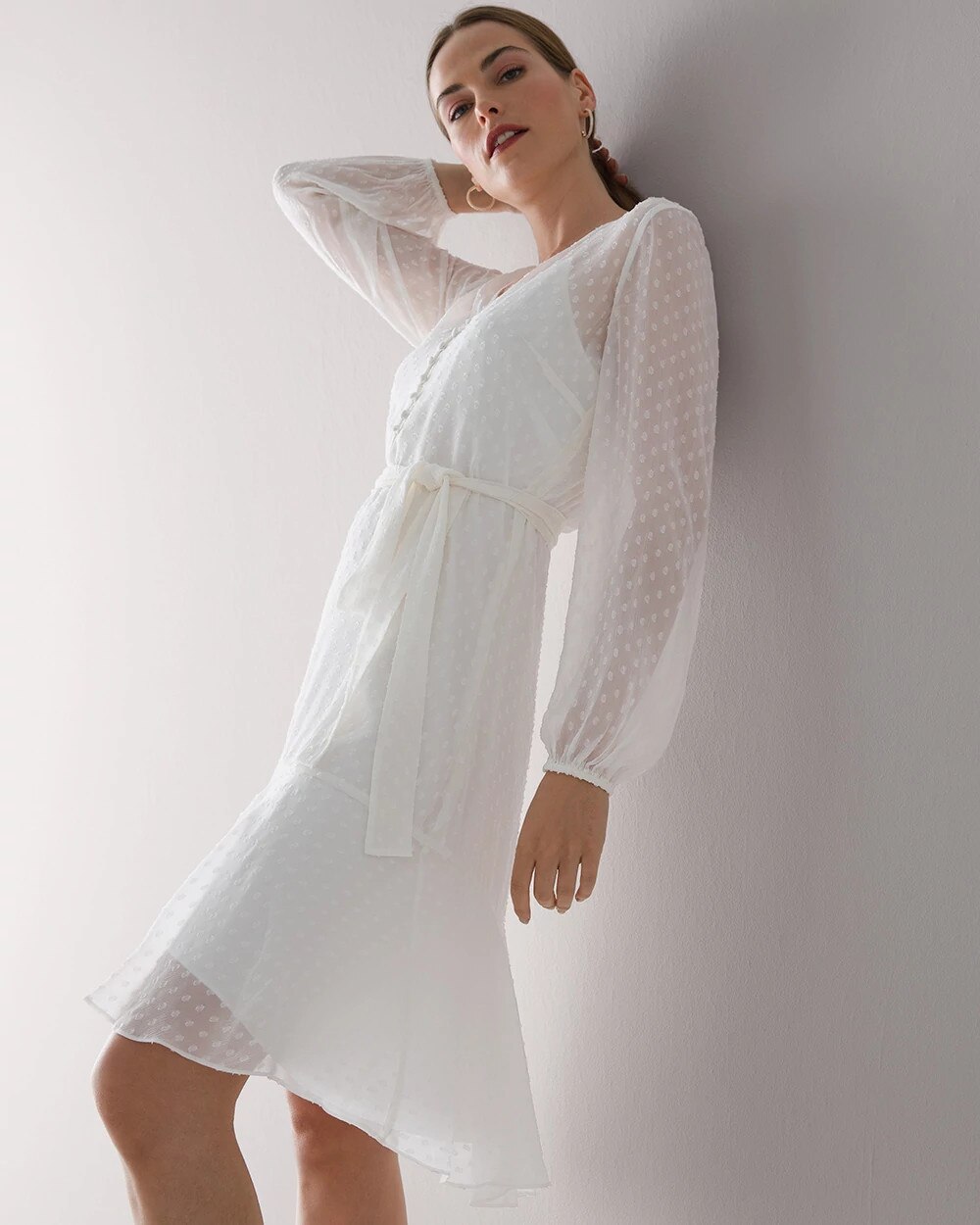 Flounce Skirt Clip Dot Dress | White House Black Market