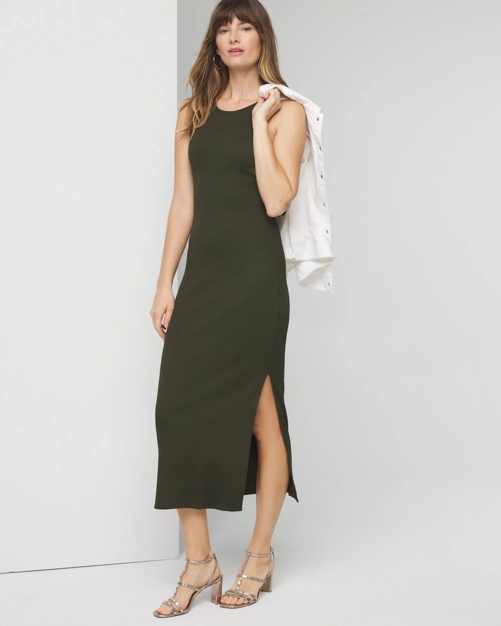 WHBM® FORME Rib Sleeveless Midi Dress | White House Black Market