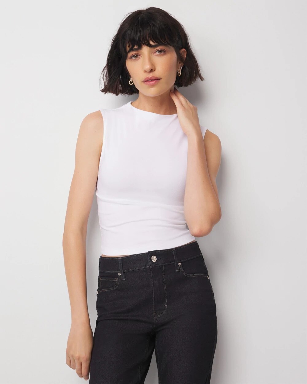 WHBMFORME™ Cotton Spandex High Neck Shell | White House Black Market