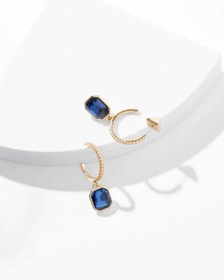 Gold Dark Blue Drop Hoop Earrings | White House Black Market