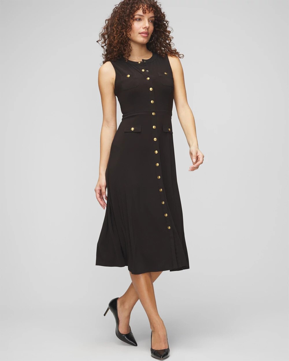 Petite Sleeveless Matte Jersey Crest Button Midi Dress | White House ...